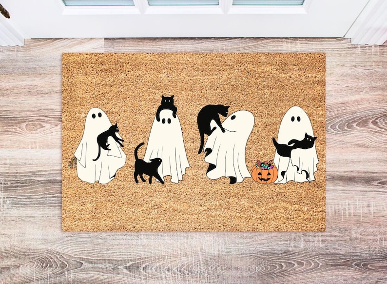 Cat Halloween Door Mat | Halloween Decor | Spooky Door Mat ...