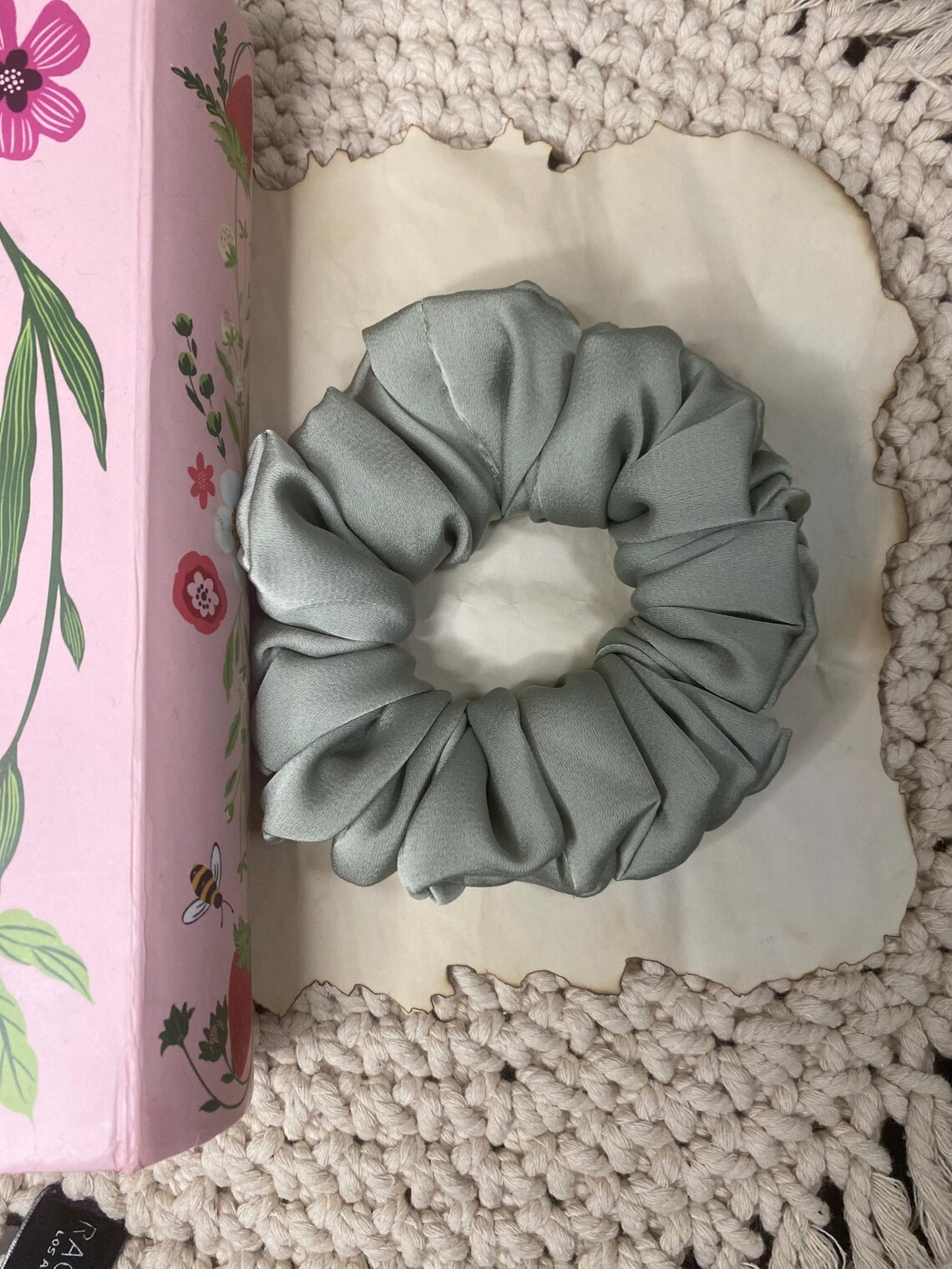 Handmade Mini Olive Green Satin Scrunchie Comfortable, Hair-friendly ...