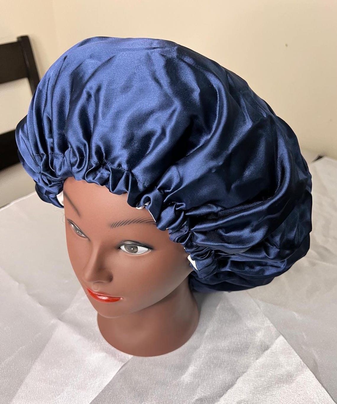 Handmade Navy-blue Reversable Satin Bonnet Comfortable, Hair-friendly ...