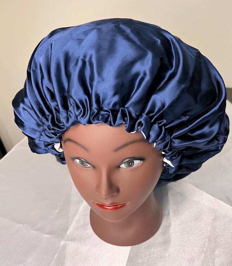 Handmade Navy-blue Reversable Satin Bonnet Comfortable, Hair-friendly ...