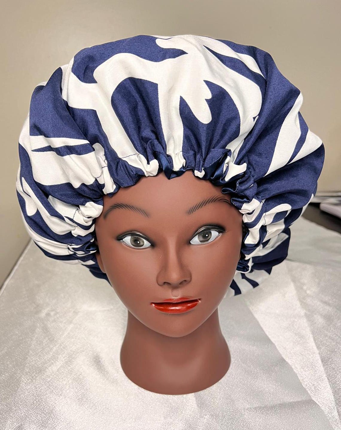 Handmade Navy-blue Reversable Satin Bonnet Comfortable, Hair-friendly ...