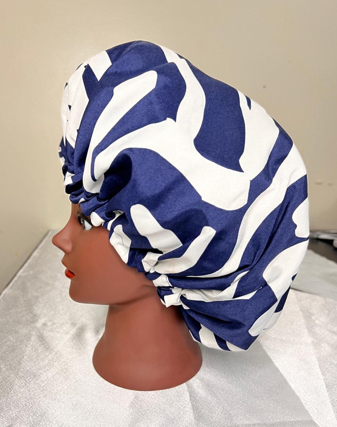 Handmade Navy-blue Reversable Satin Bonnet Comfortable, Hair-friendly ...