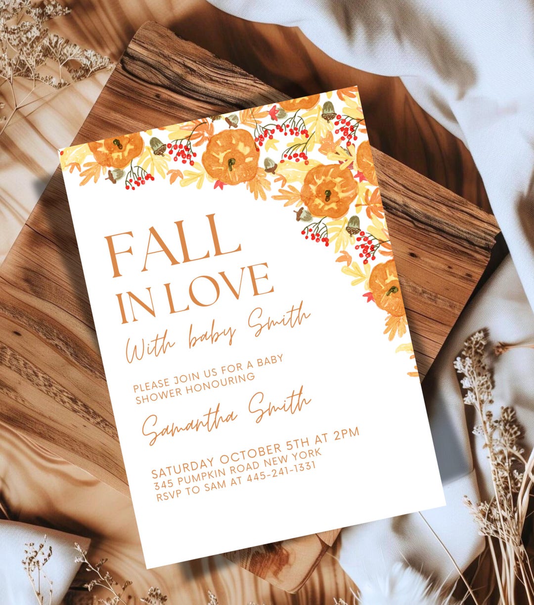 Fall in Love Baby Shower Invitation Editable Baby Shower Invite Autumn ...