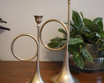 Set of 3/vintage Solid Brass Trumpet, Bugle, Horn Holiday/christmas ...