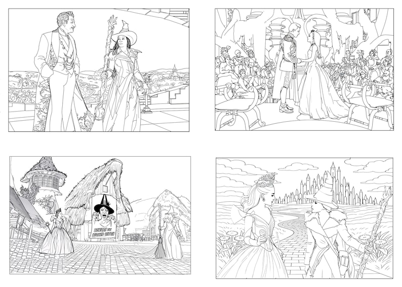 17 Pages Wicked for Good Colouring Pages - Wicked Movie Scenes Inspired ...