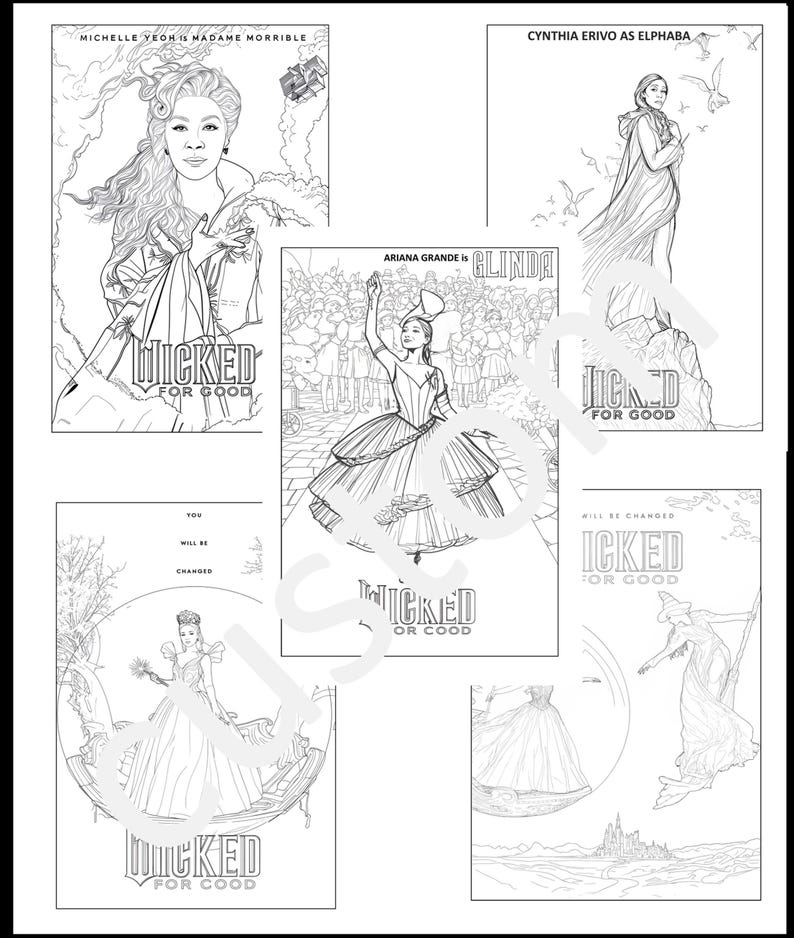 Wicked for Good Colouring Pages - 19 Movie Inspired Character Colouring ...
