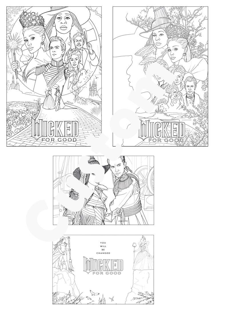 17 Pages Wicked for Good Colouring Pages - Wicked Movie Scenes Inspired ...
