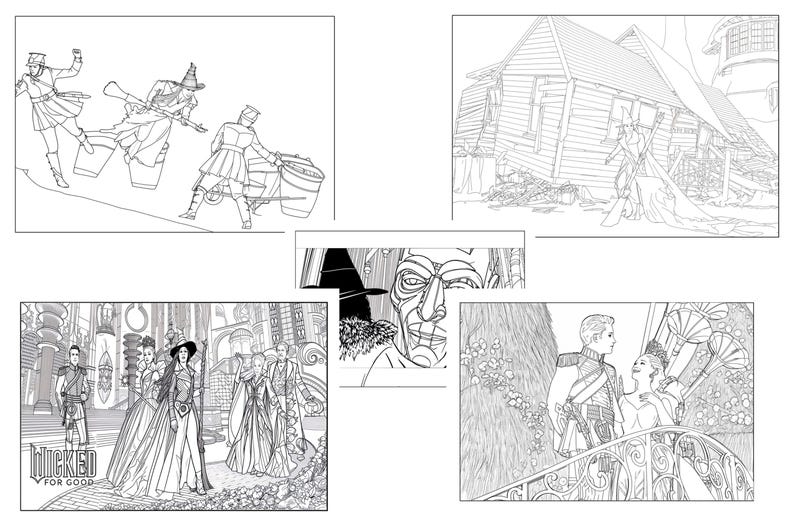 17 Pages Wicked for Good Colouring Pages - Wicked Movie Scenes Inspired ...