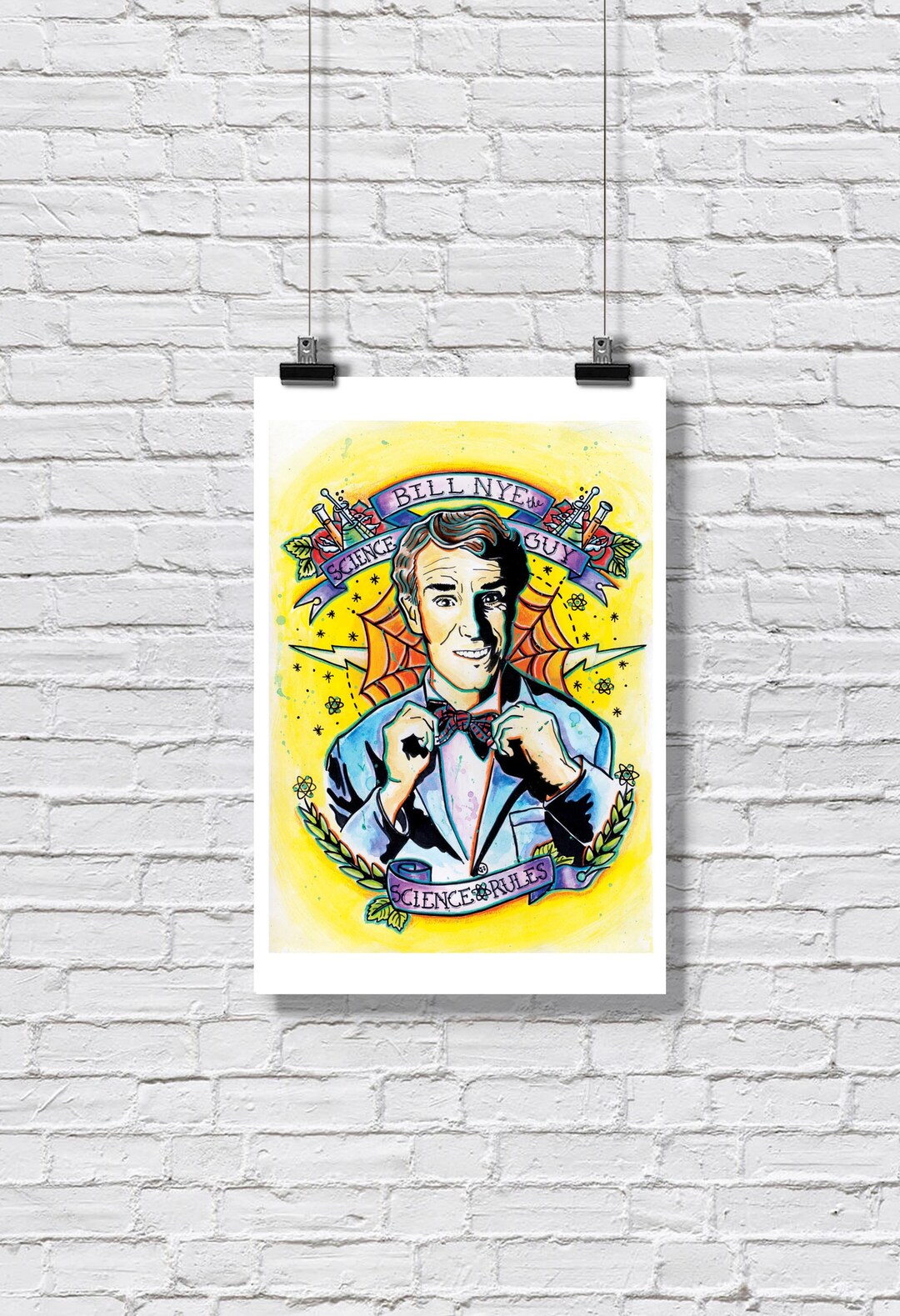 Print 12x18 Bill Nye the Science Guy Science Rules Tattoo Art Science ...