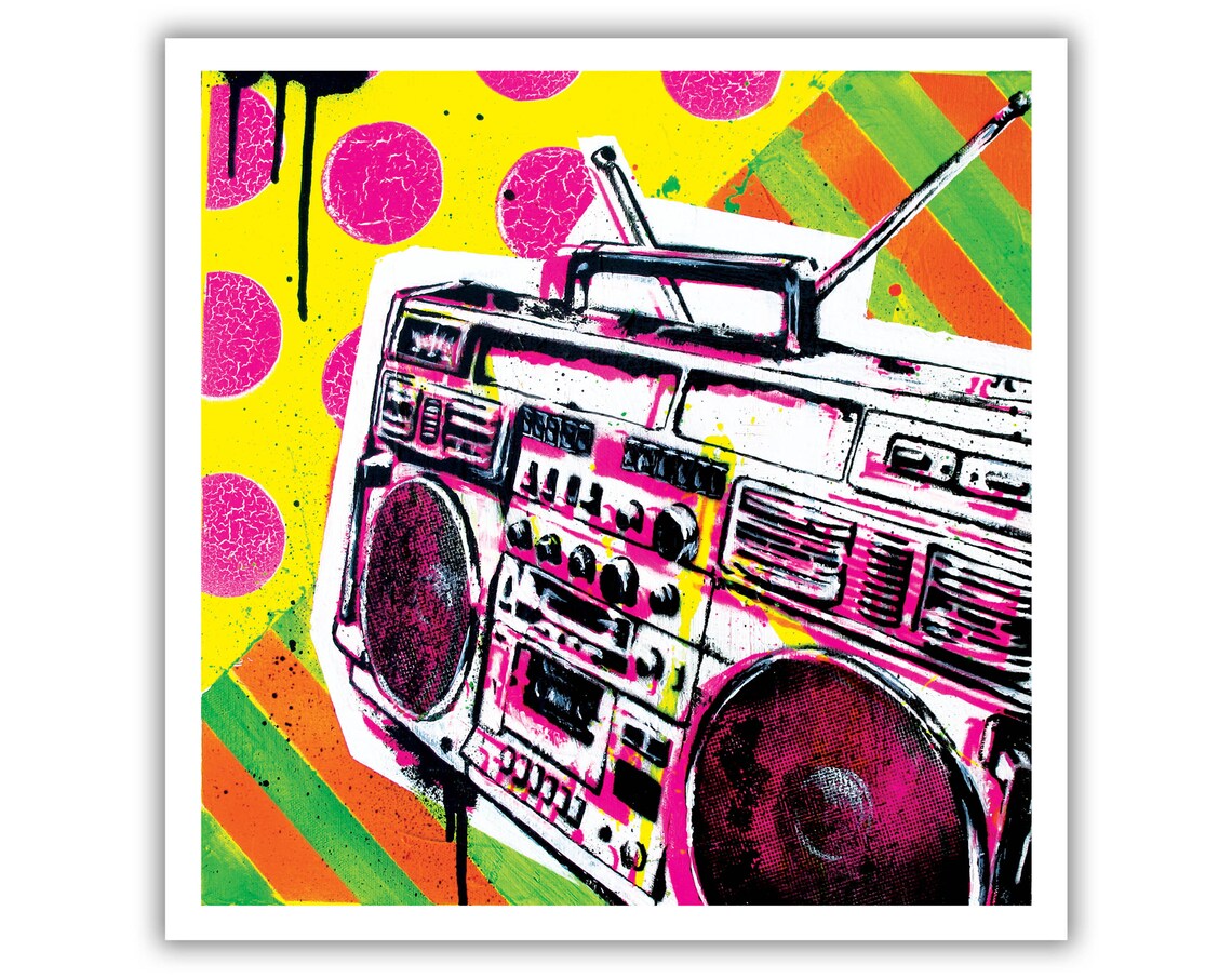 Print 12x12" - Ghetto Blaster - Boom Box Old School Tape Deck Stencil ...