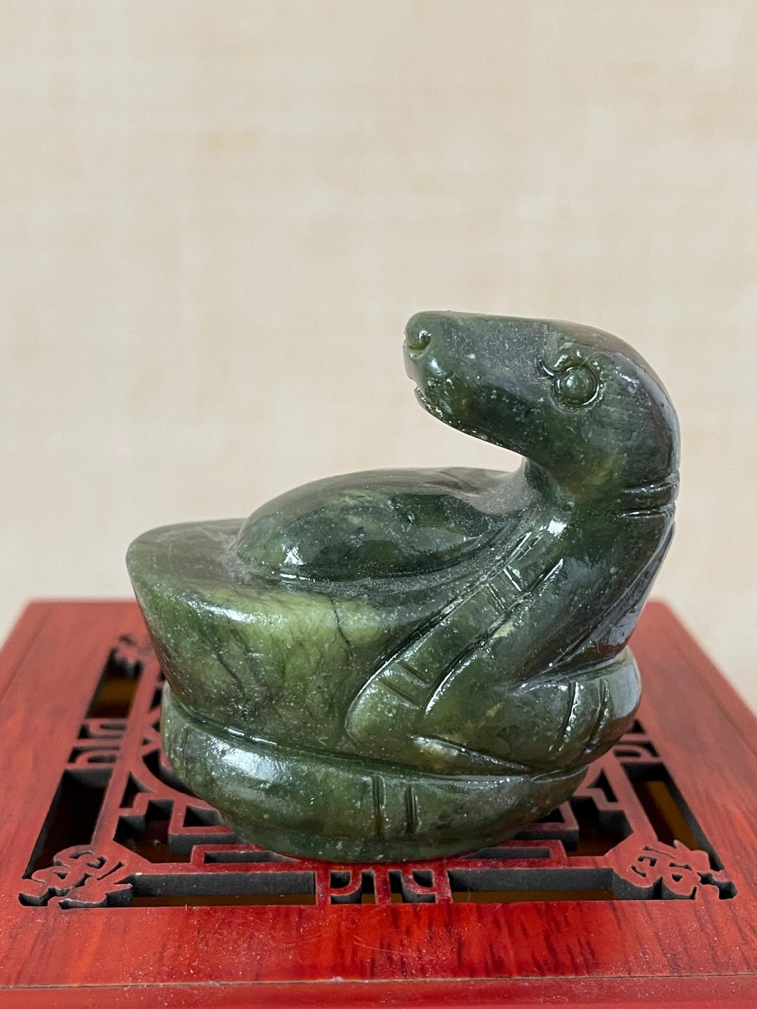 Natural Green Jade Snake Statue Figurine, Hand-carved Animal Collection ...