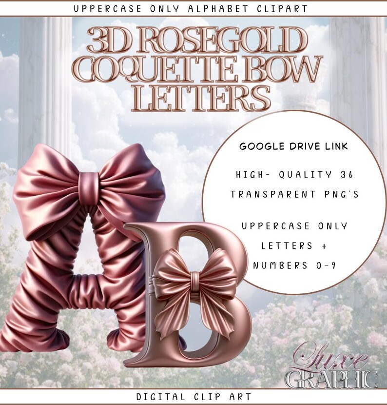 Coquette Bow Letters Clip Art | A-Z Rose Gold 3D Alphabet| PNG Alphabet ...