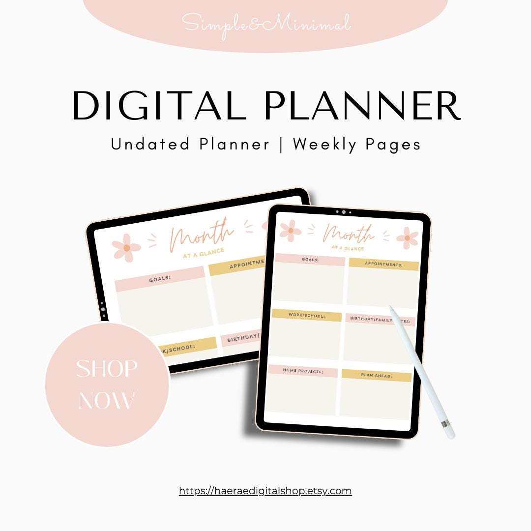 Daisy Flower Month at a Glance Weekly Planner Daily Checklist Life ...