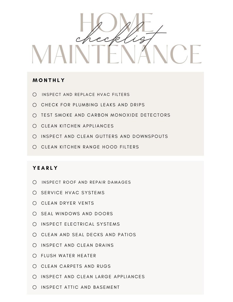 Home Maintenance Checklist, Home Maintenance Planner, Checklist ...