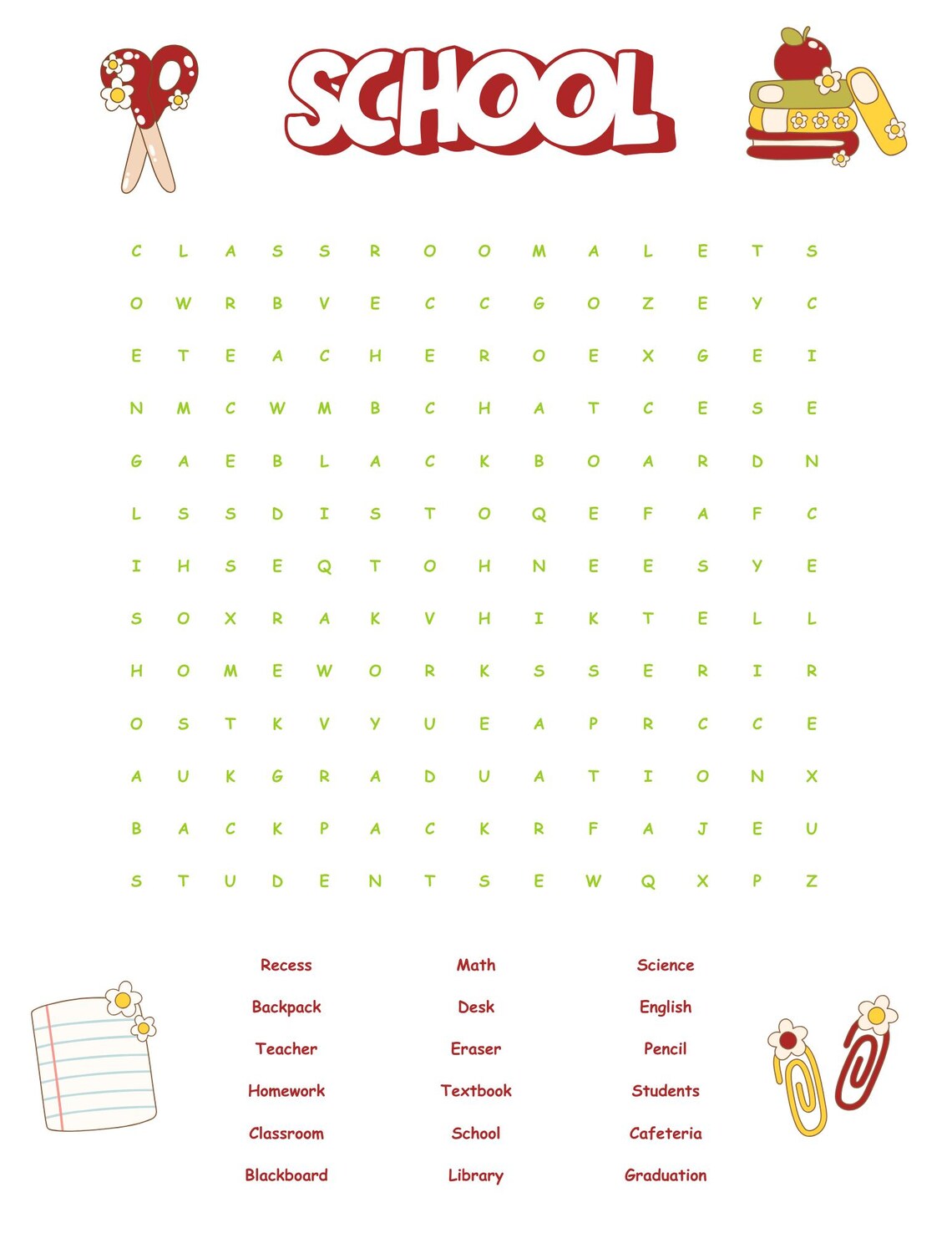 Back to School Daisy Word Search Puzzle Teacher Game With Answer Key ...