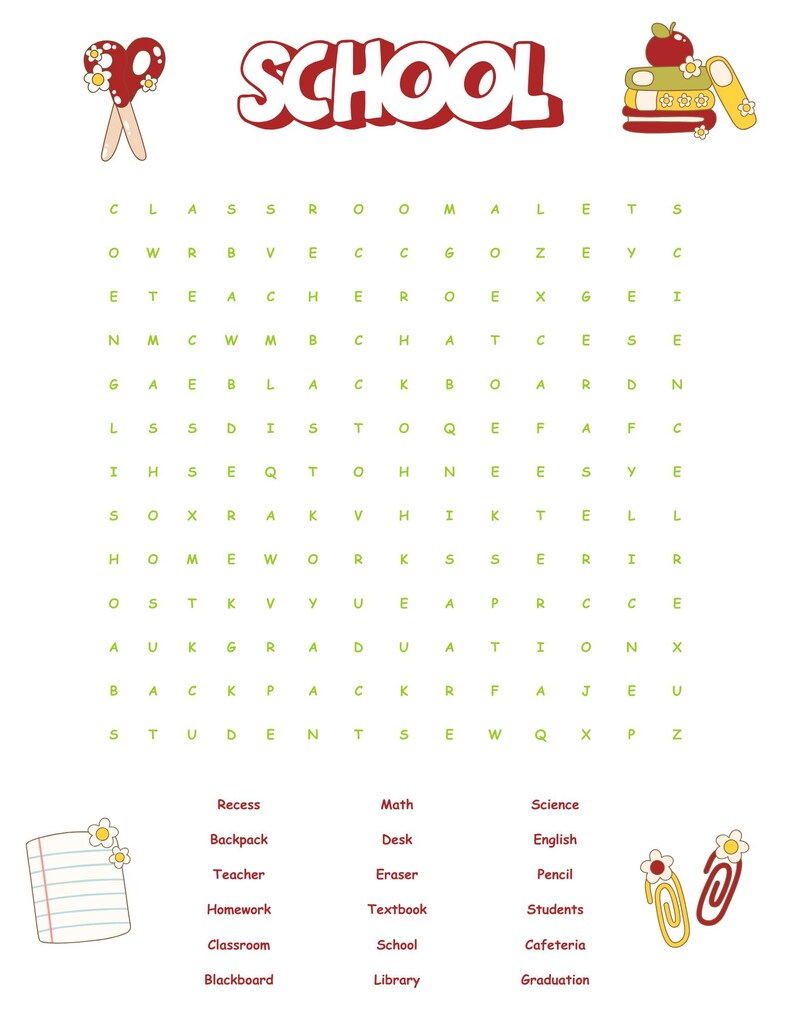 Back to School Daisy Word Search Puzzle Teacher Game With Answer Key ...