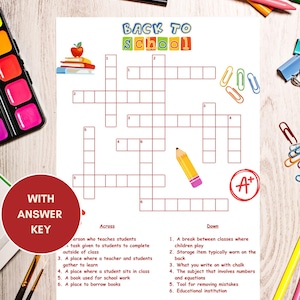 Back to School Crossword Puzzle Teacher Game With Answer Key Teacher ...