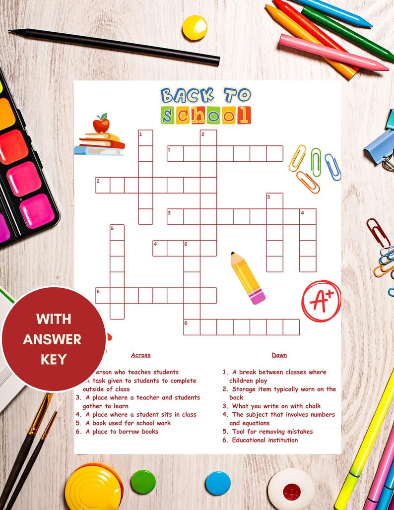 Back to School Crossword Puzzle Teacher Game With Answer Key Teacher ...