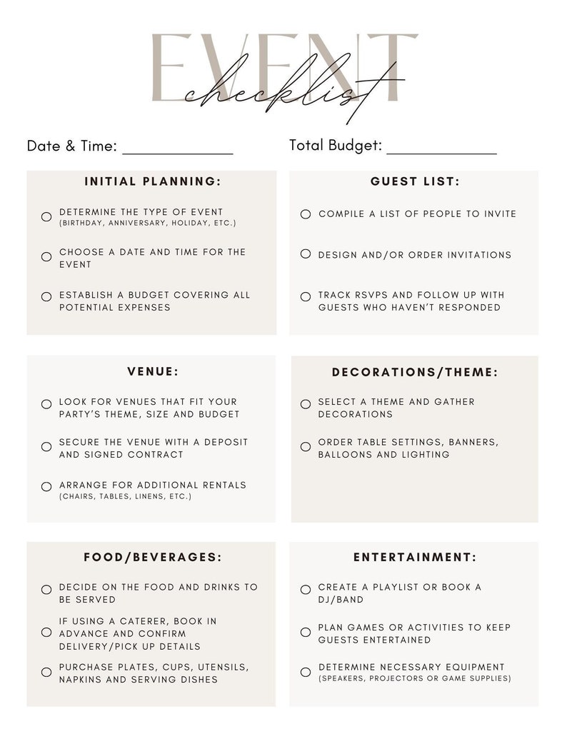 Event Checklist Party Checklist Party Planning Planner Checklist Life ...
