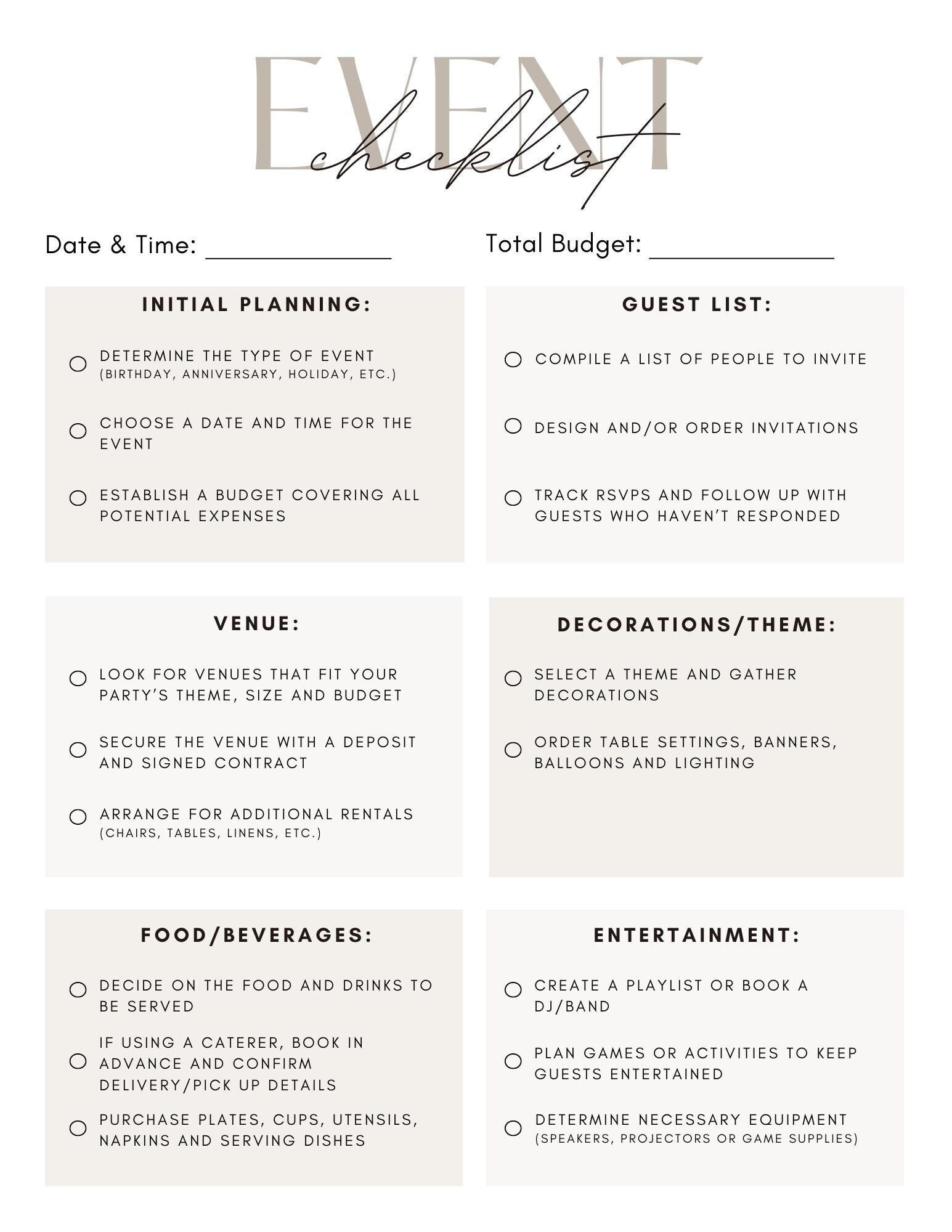 Event Checklist Party Checklist Party Planning Planner Checklist Life ...