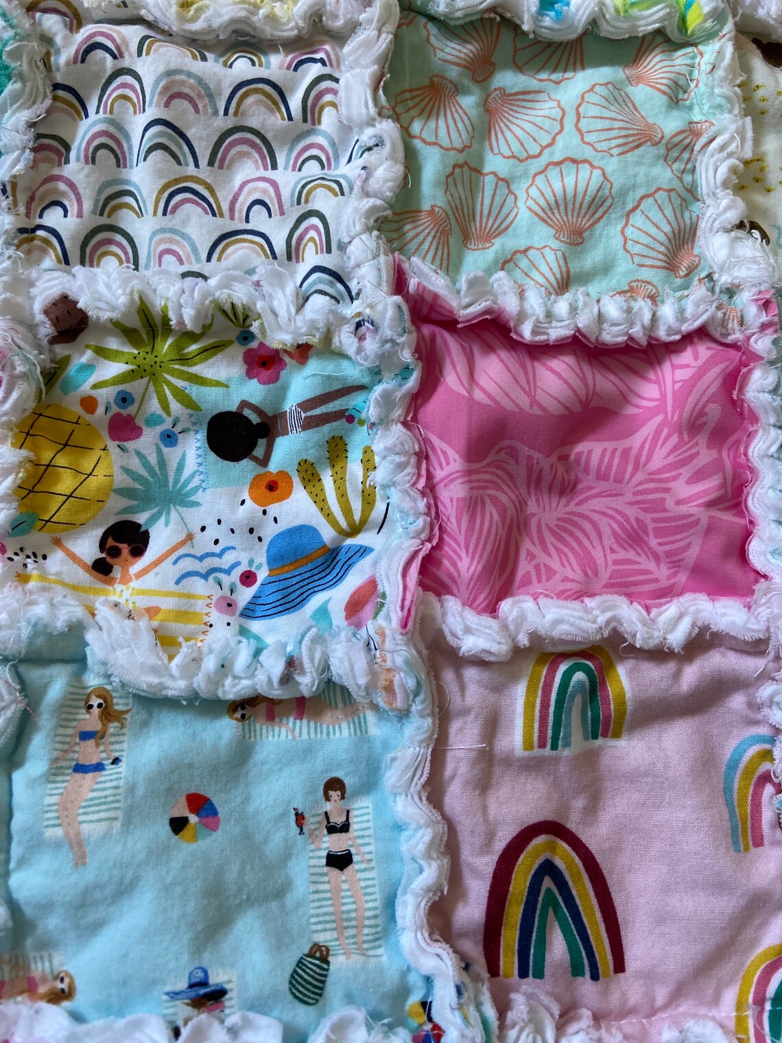 Vintage Patchwork Rainbow Beach Girl Surf Style Rag Quilt Multi Purpose ...