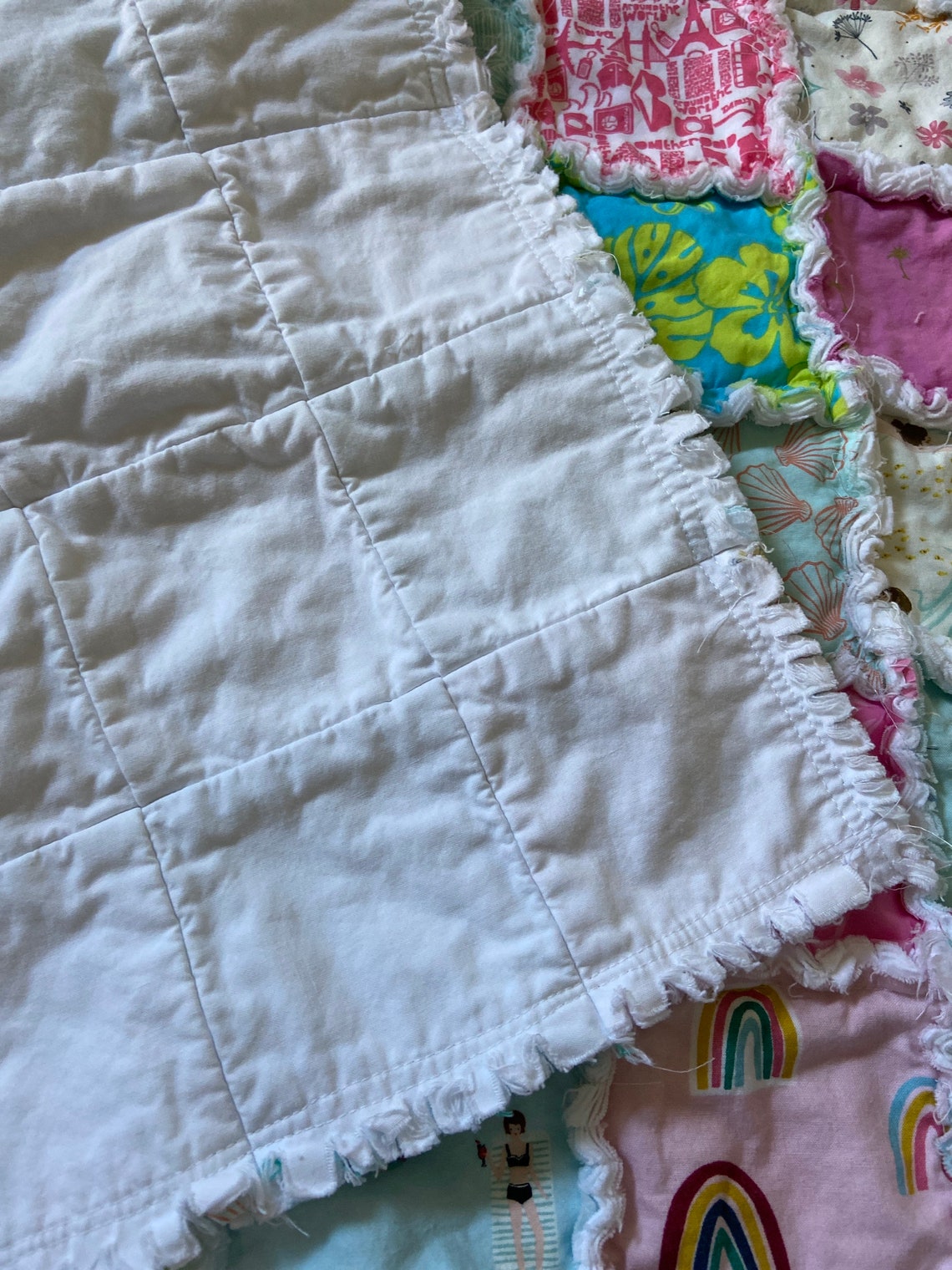 Vintage Patchwork Rainbow Beach Girl Surf Style Rag Quilt Multi Purpose ...