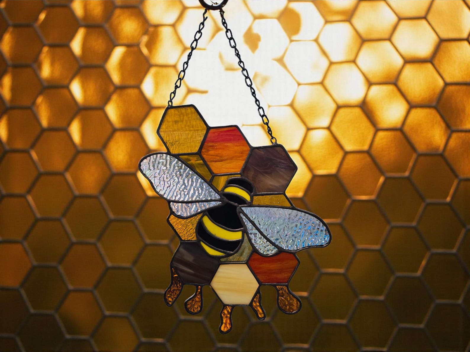 Stain Glass Suncatcher Handmade Bee & Honeycomb - Etsy