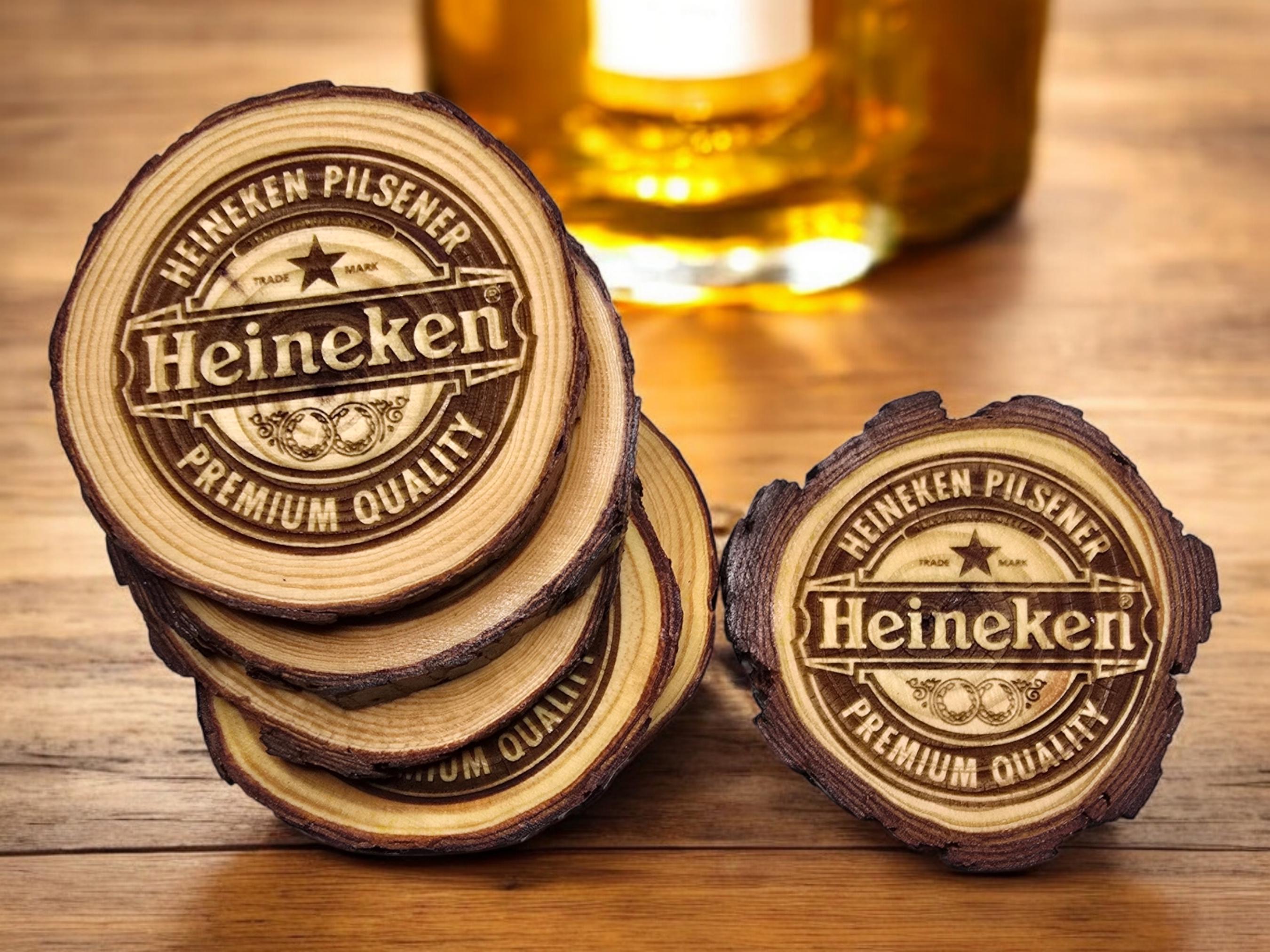 Heineken Beer Live Edge Wood Coasters/round/laser Engraved/clearcoat ...