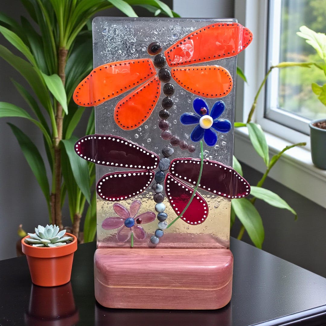 Fused Glass Table Top Dragonfly Suncatcher - Etsy