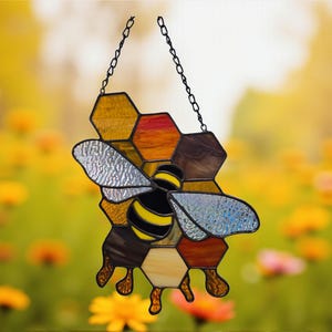 Stain Glass Suncatcher Handmade Bee & Honeycomb - Etsy