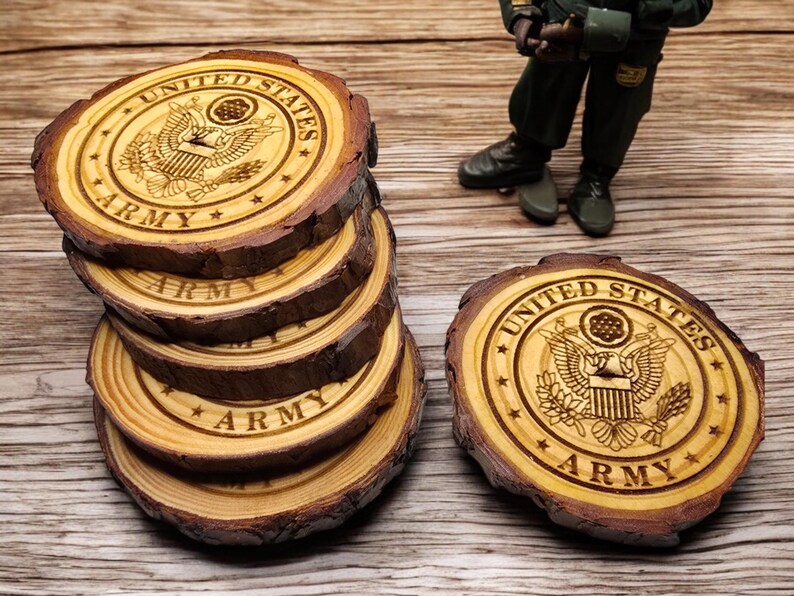 United States Army Live Edge Wood Coasters/round/laser Engraved ...