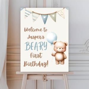 Beary First Birthday, Boy 1st Birthday Welcome Sign Template, Bear ...