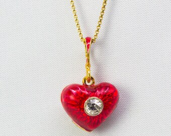 Red Heart Pendant Gold Necklace - Etsy