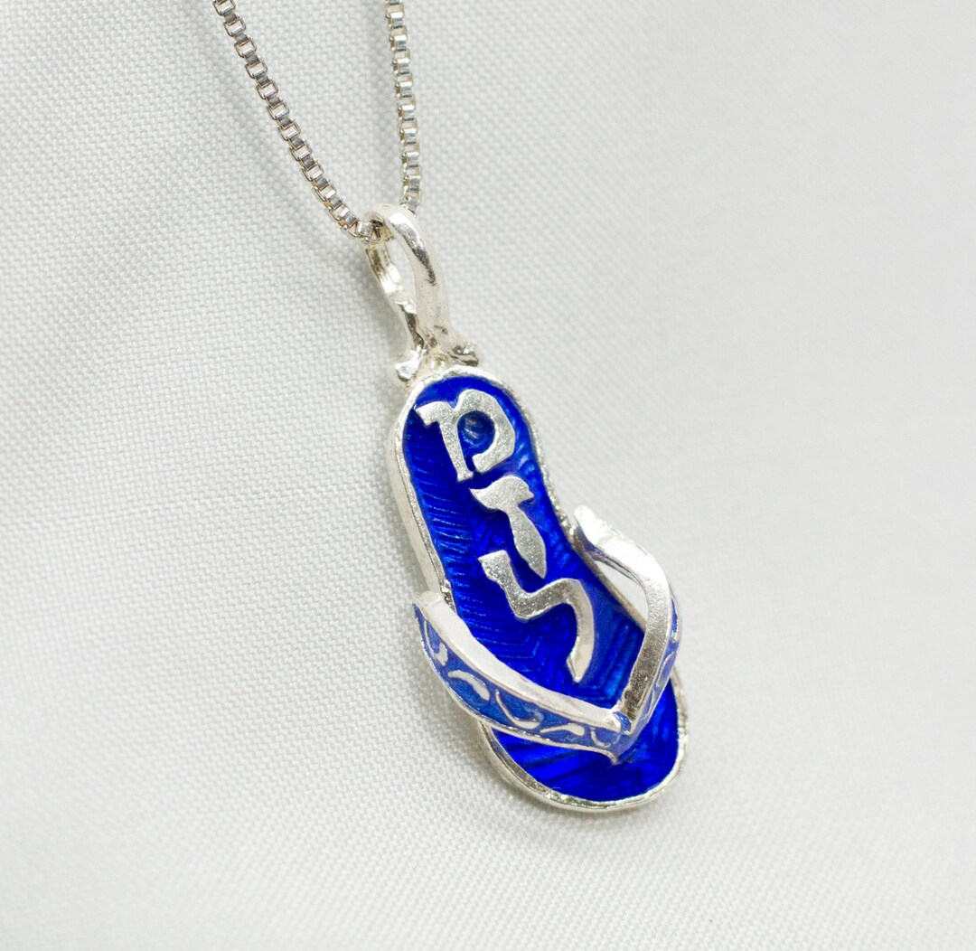 Mazel Pendant, Blue Flip Flop With Hebrew Mazel, Lucky Charm, Bat ...
