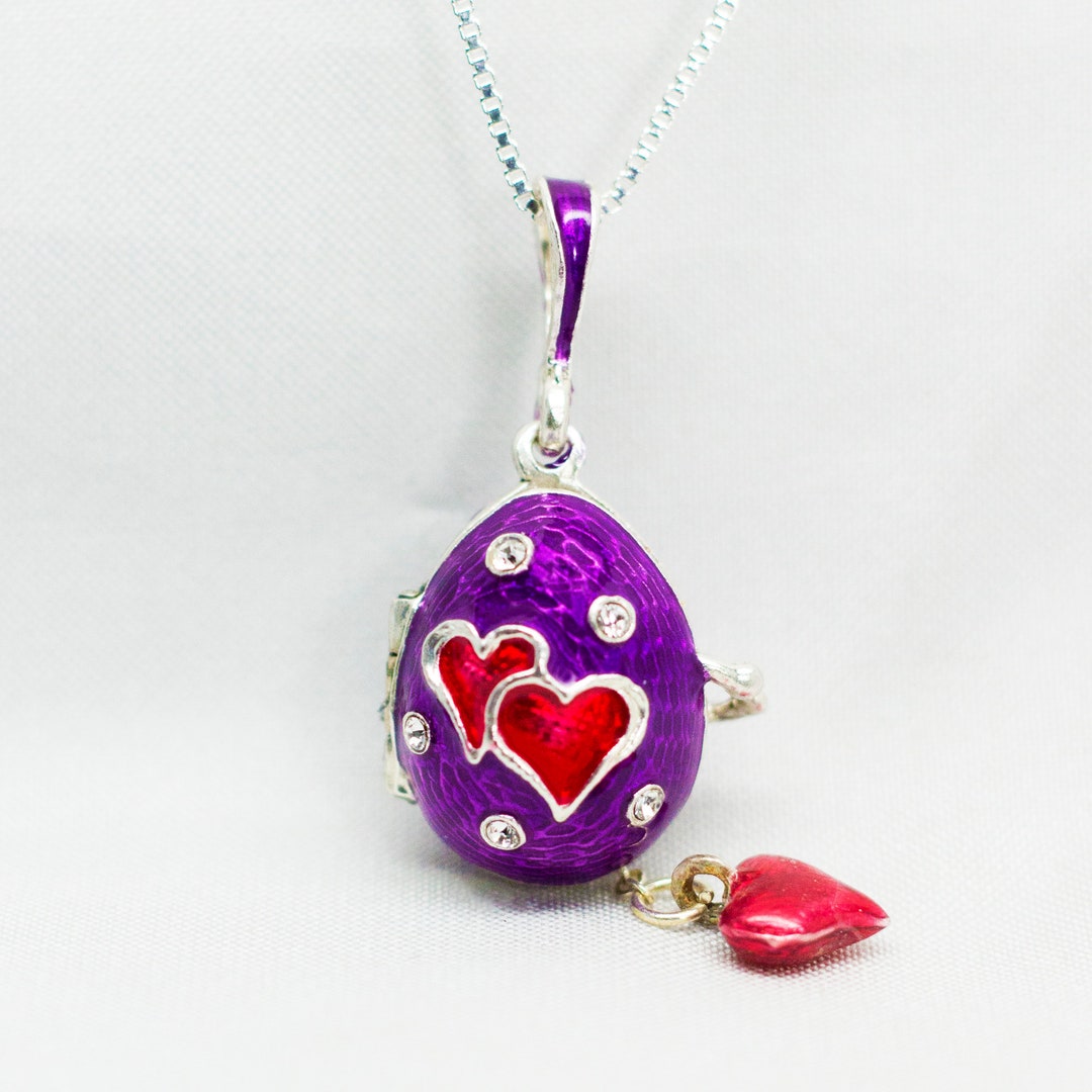 Heart Purple Locket Love Necklace, 925 Sterling Silver, Hidden Surprise ...