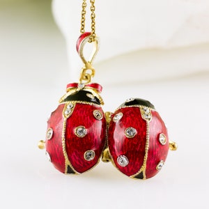 Red Black Ladybug Locket With Heart Surprise Pendant Ladybird, Sterling ...