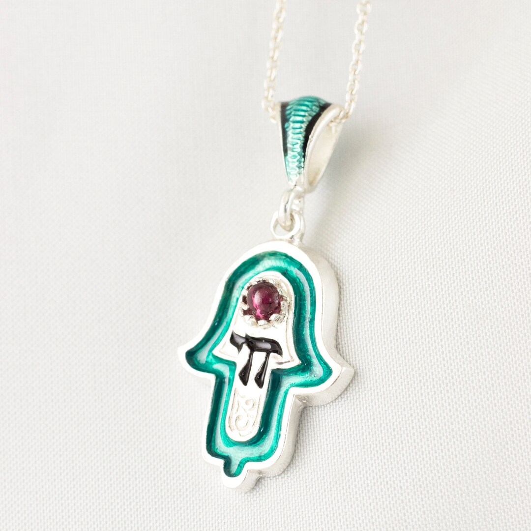 Hamsa With Chai Pendant, Jewish Jewelry Hebrew Necklace, 925 Sterling ...