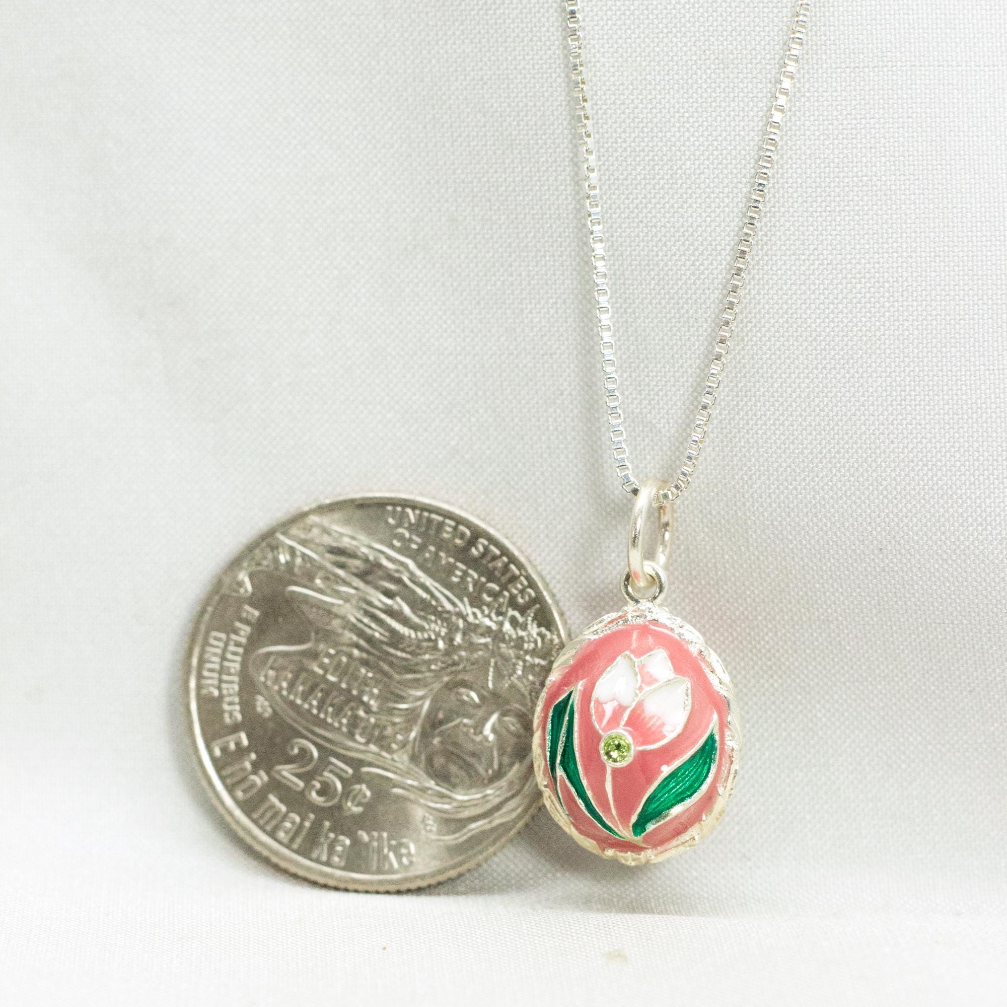 Pink Tulip Necklace, Flower Pendant, Enamel Tulip Jewelry, Sterling ...