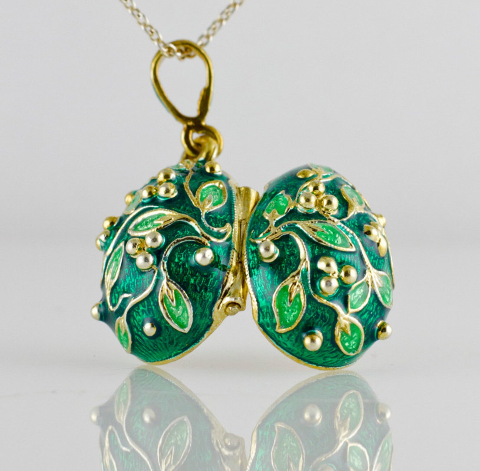 Red Locket Necklace Ladybug Jewelry Pendant Green Leaves With | Etsy