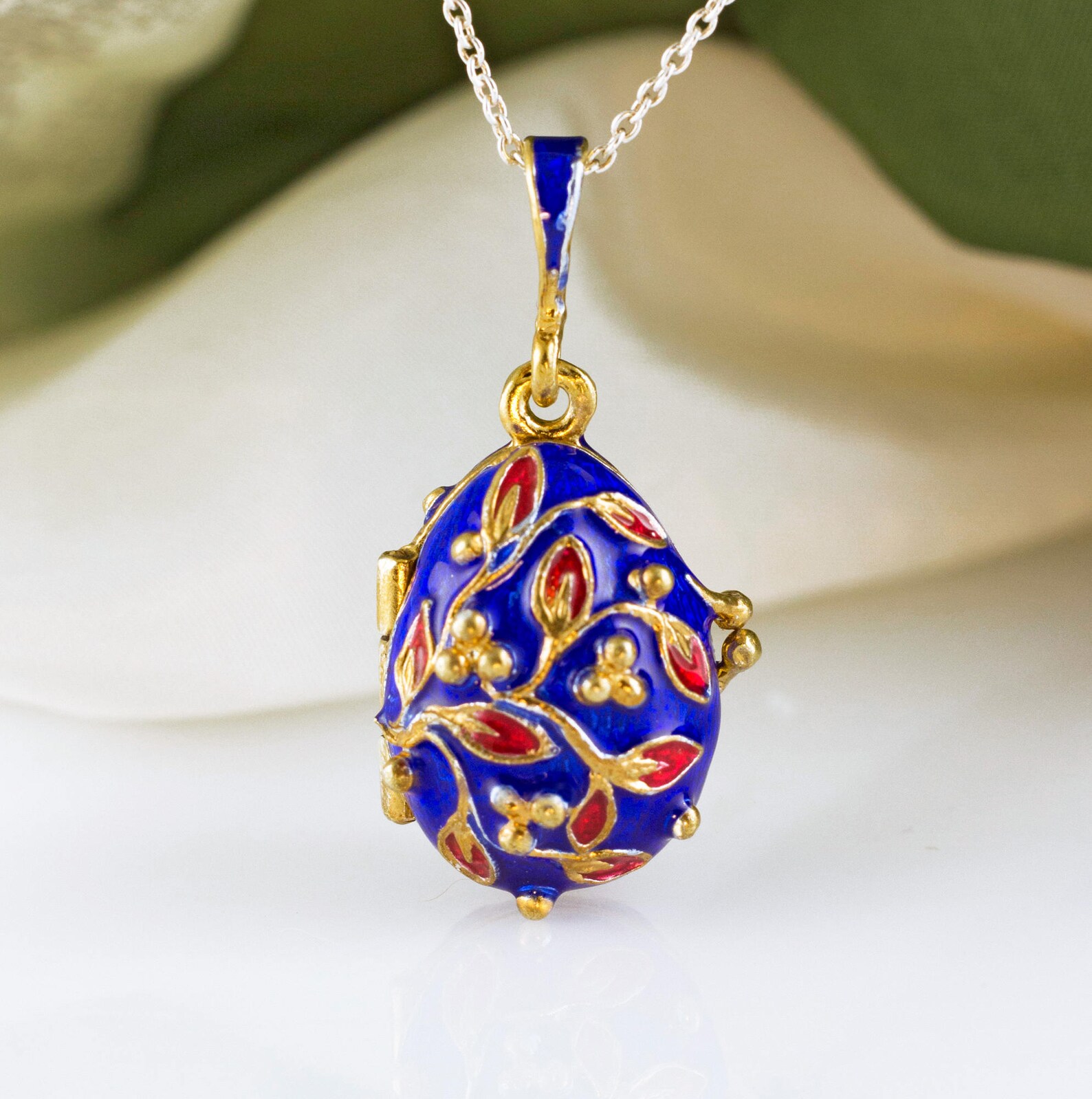 Red Locket Necklace Ladybug Jewelry Pendant Green Leaves With | Etsy