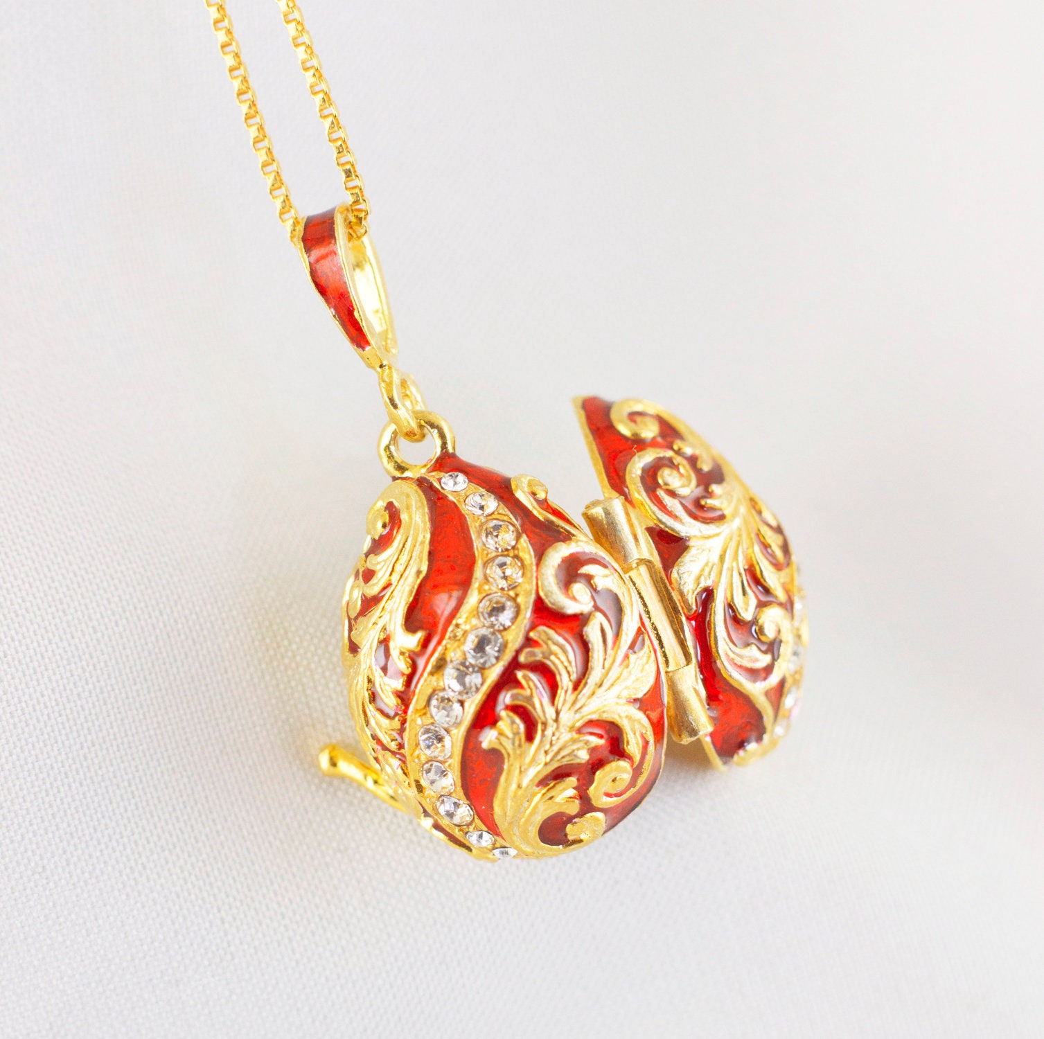 Red Locket With Crystal Heart Charm, Love Jewelry for Her, Sterling ...