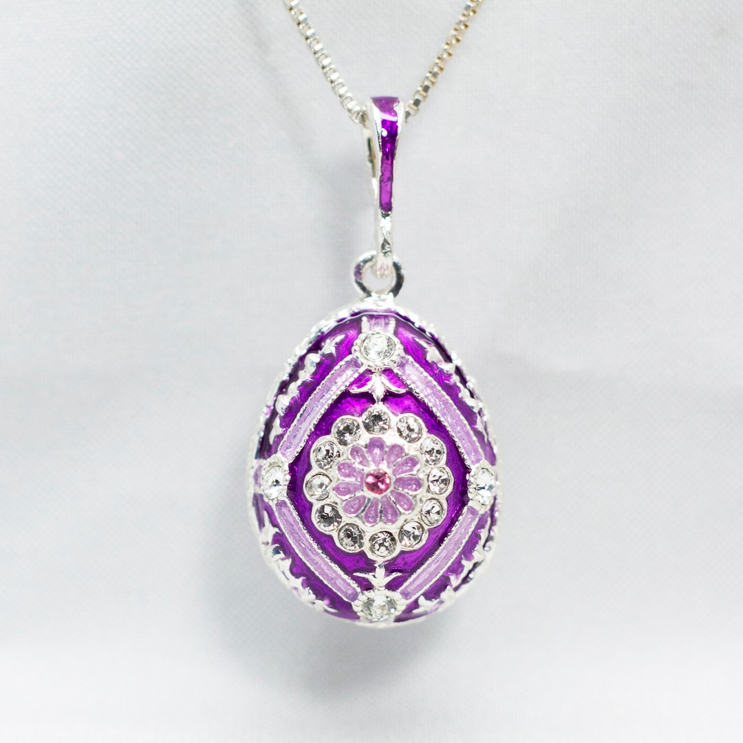 Lavender Flower Necklace, Purple Pendant, Sterling Silver Floral Egg ...