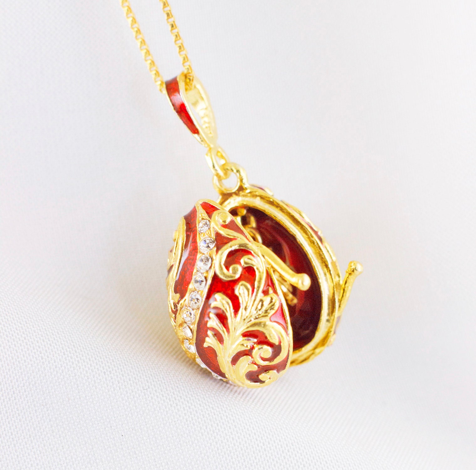 Red Locket With Crystal Heart Charm, Love Jewelry for Her, Sterling ...