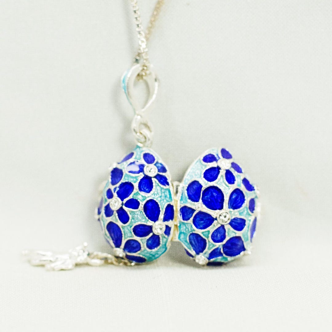 Floral Blue Locket With Angel Surprise, Sterling Silver Miniature ...