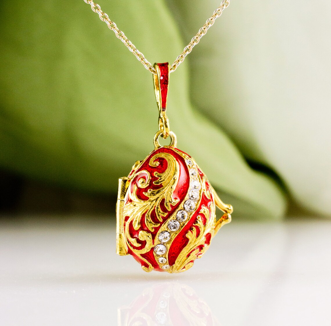 Red Locket With Crystal Heart Charm, Love Jewelry for Her, Sterling ...