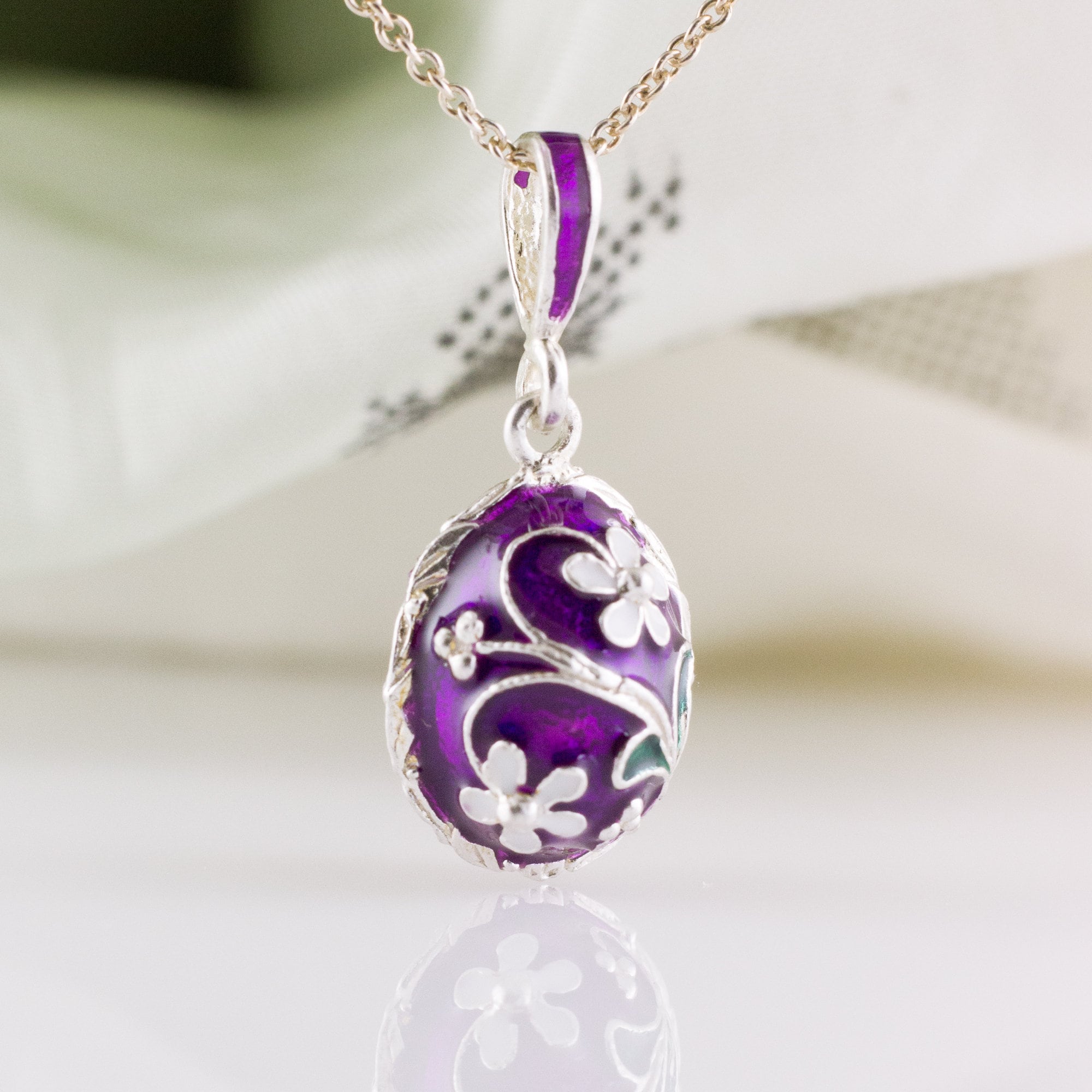Jasmine Flower Pink Pendant, Enamel Jewelry Necklace White Flowers on ...