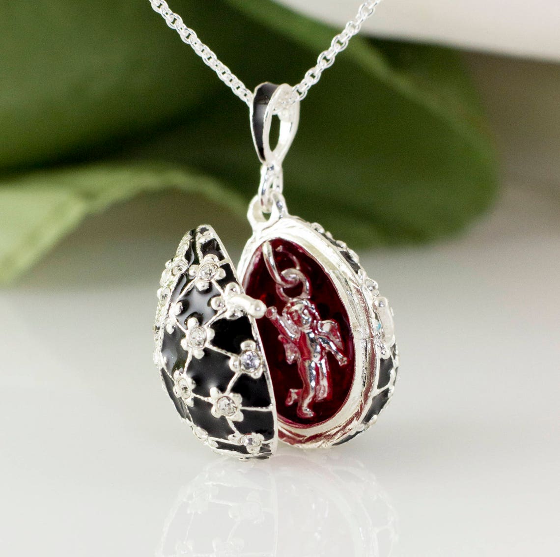 Guardian Angel Locket Angel Charm Inside Enamel Jewelry Black - Etsy