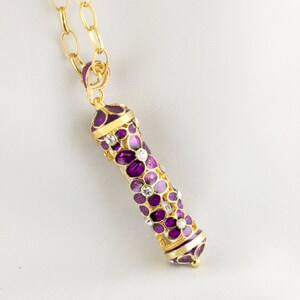 Jewish Pendant, Shemah Hebrew Scroll Judaica Purple Enamel Jewelry 24K ...