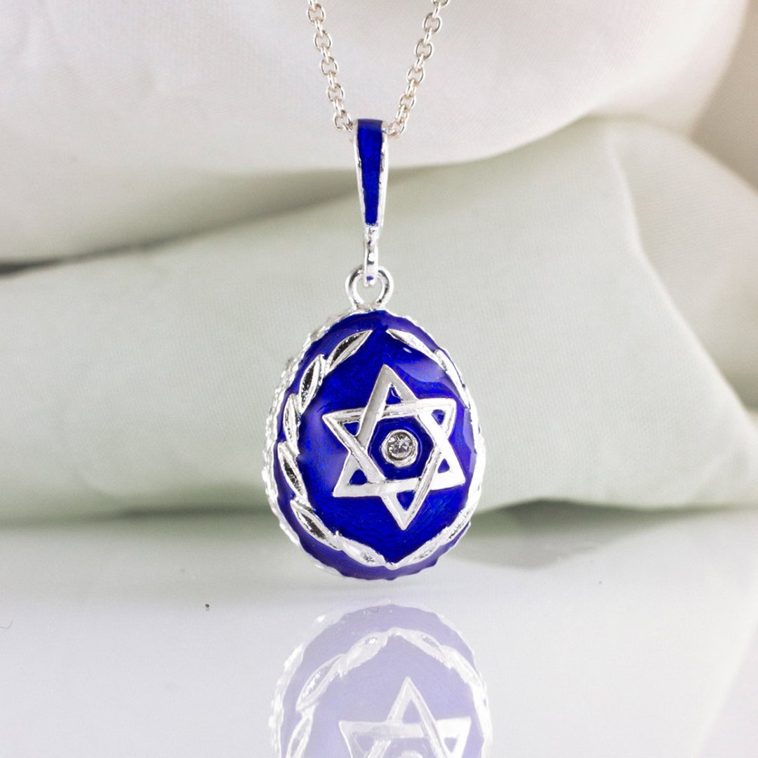 Star of David Blue Pendant Jewish Star Egg-shaped Judaica - Etsy