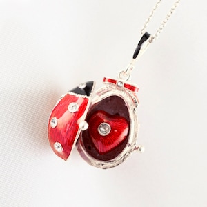 Ladybug Locket, Heart Surprise Pendant, Egg Locket Red Black Ladybird ...